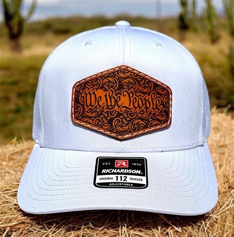 We The People Hat Patriotic Hat Trucker Hat Custom Leather Patch Hat Sewn Leather Patch Hat