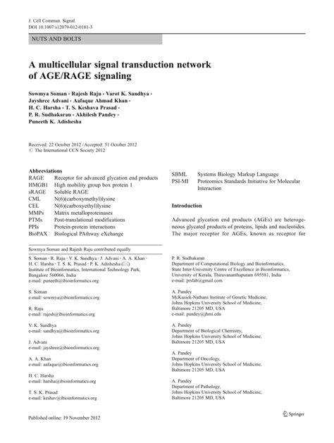 Pdf A Multicellular Signal Transduction Network Of Agerage Signaling
