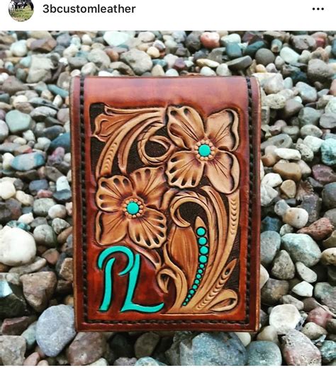 Hand Tooled Leather Wallet With Floral Design
