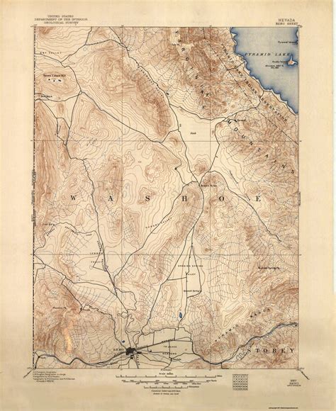 Topographical Map Reno Nevada Sheet Usgs 1893 Vintage Wall Art Maps Of The Past