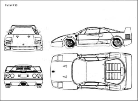 Ferrari F40 2d Drawing Blueprints 19987 Model Copy Default