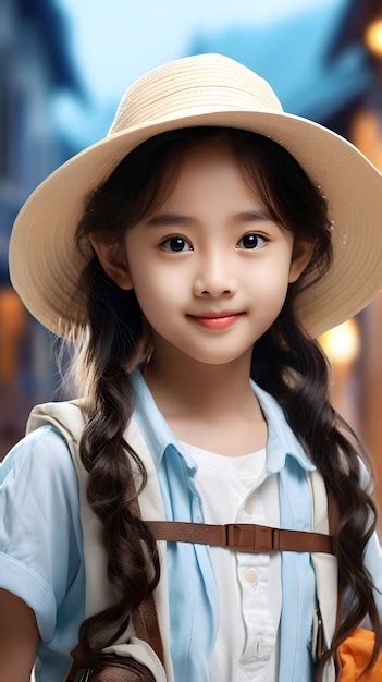 Premium Photo Portrait Of A Little Asian Tourist Girl
