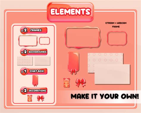 Gummy Bear Overlay Set Cute Candy Stream Elements Squishy Jelly Frames Premade Screens