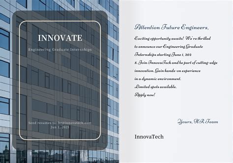 Engineering Graduate Internships Postcard Template Ai Designs By Molypix Ai