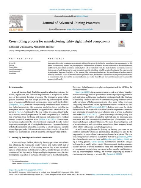Pdf Cross Rolling Process For Manufacturing Lightweight Hybrid Components