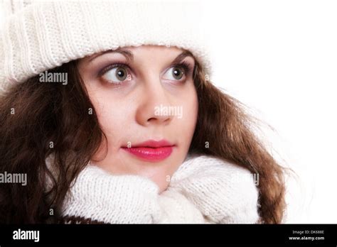 Winter Fashion Portrait Beautiful Woman In Warm Clothing In Hat Muffler