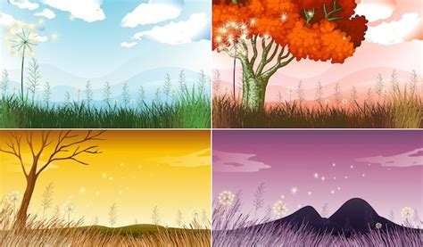 Premium Vector Four Background Scenes With Different Seasons