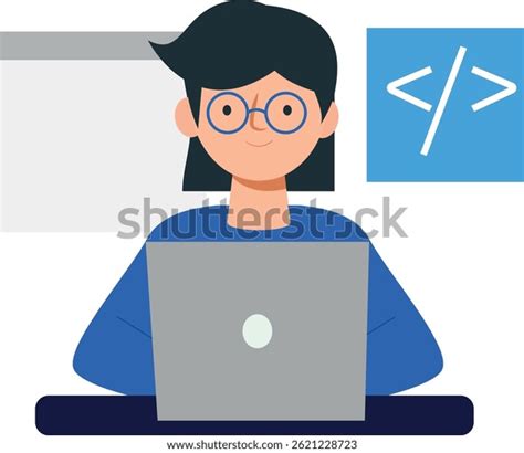 Woman Programmer Person Programming On Her Stock Vector Royalty Free