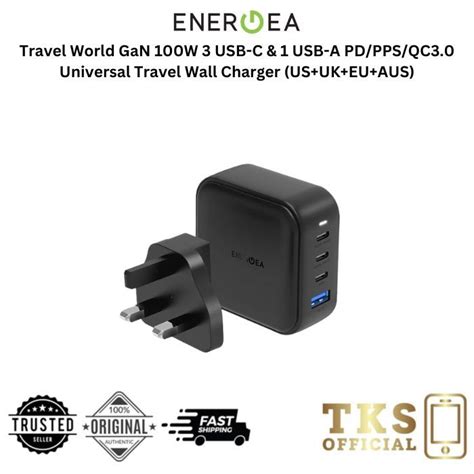Energea Travel World Gan 100w 3 Usb C And 1 Usb A Pdppsqc30 Universal