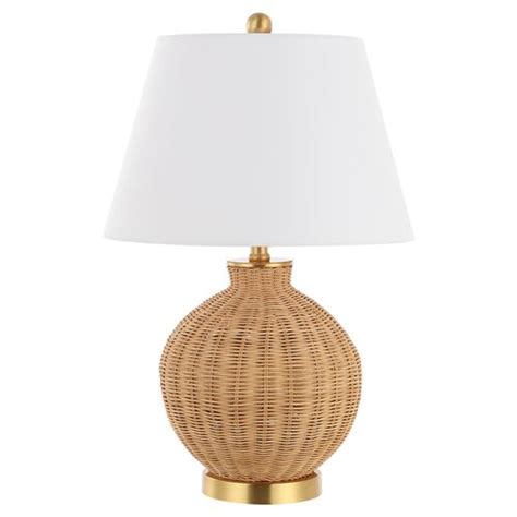 Nobu Rattan Table Lamp Natural Brass Brown Desk Lamp Bedside — Planner 5d