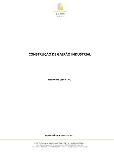 Memorial Descritivo Galpão Pdf Celeiro Setor Imobiliário