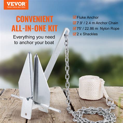 Vevor Fluke Anchor 85 Lbs Galvanized Steel Boat Anchor Chain Rop Two