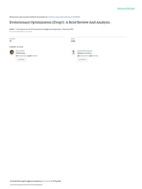 Evolutionary Optimization Evopt A Brief Review And Pdf Mathematical Optimization Genetic