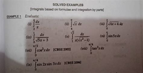solved examples [integrals based on formulae and integration by parts] ex
