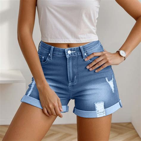 Tianzen Womens Solid Jeans High Waisted Ripped Denim Shorts For Daily