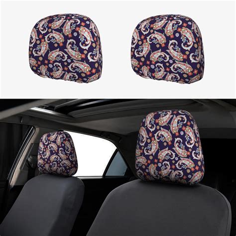 2 Pcs Car Headrest Cover Red Blue Green Flower Paisley Soft Car Seat