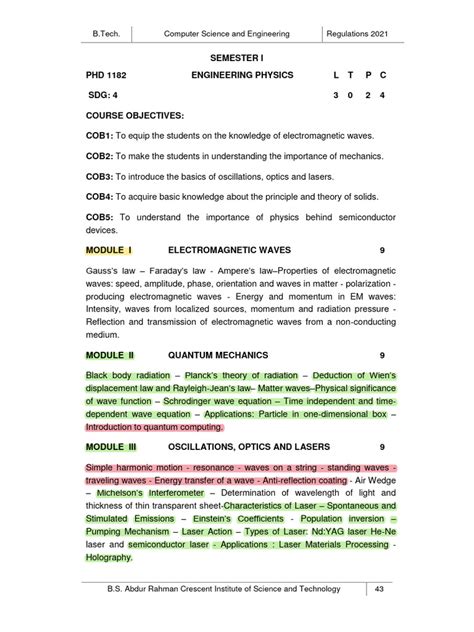 Engineering Physics Syllabus Semester 1 Pdf Waves Semiconductors