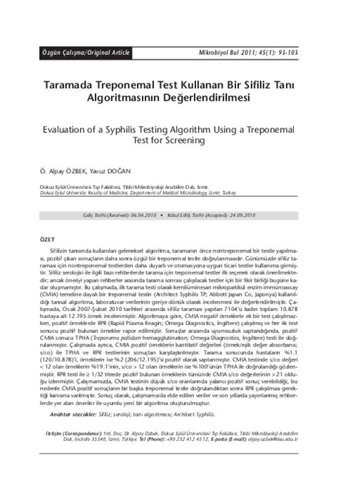 Pdf [evaluation Of A Syphilis Testing Algorithm Using A Treponemal Test For Screening]
