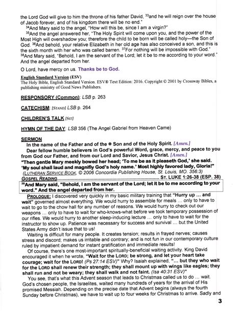 The 4th Sunday In Advent Lsb Service Of Prayer And Preaching Liturgy