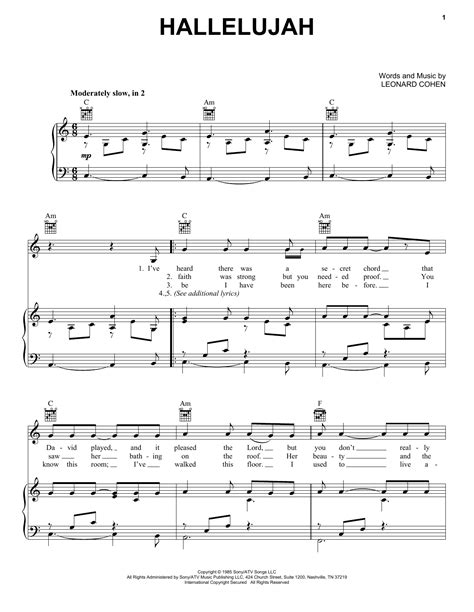 Leonard Cohen Hallelujah Sheet Music