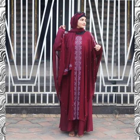 Maroon Farasha Beads And Stone Work Burqa For Women Elegant Modest Wear