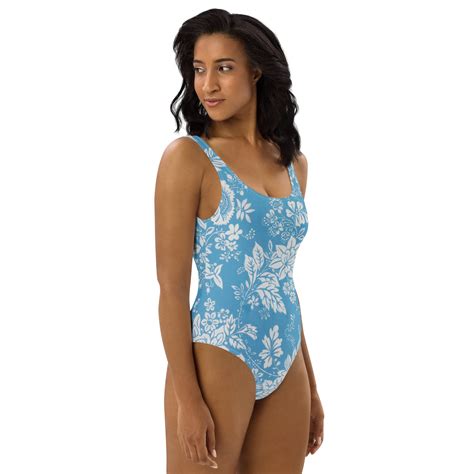 One Piece Swimsuit Blue Floral Print Floral One Piece Bathing Suit One Piece For Beach