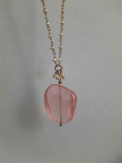 שרשרת פנינים ורוז קוורץ שרשרת פנינים תליון שרשראות תכשיטים מרמלדה מרקט