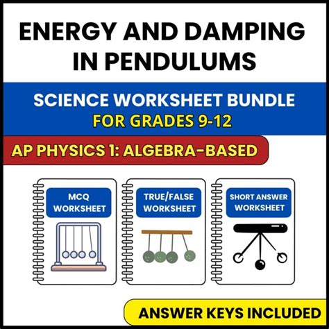 Ap Physics 1 Energy And Damping In Pendulums 3 Worksheets Grade 9 12