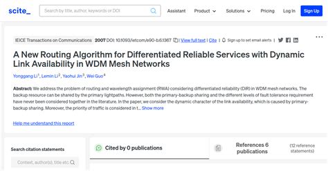 A New Routing Algorithm For Differentiated Reliable Services With