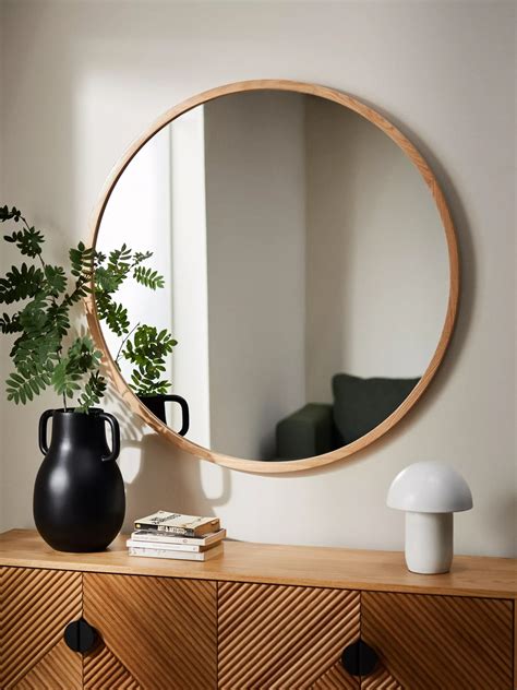 John Lewis Slim Solid Oak Wood Round Wall Mirror Natural Oak Round