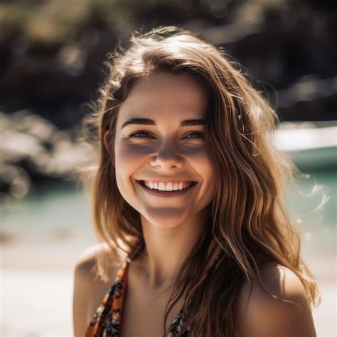 Retrato De Un Joven Niña Bonita En La Playa Foto Premium