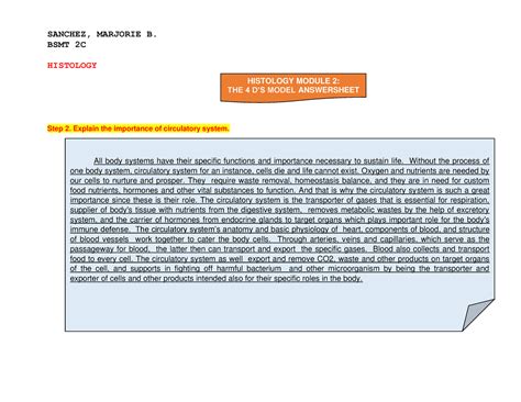 Histology Module 2 2ds Answersheet Sanchez Marjorie B Bsmt 2c Histology Step 2 Explain The