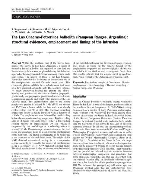 2004 Siegesmund Et Al The Las Chacras Potrerillos Batholith 1 Pdf
