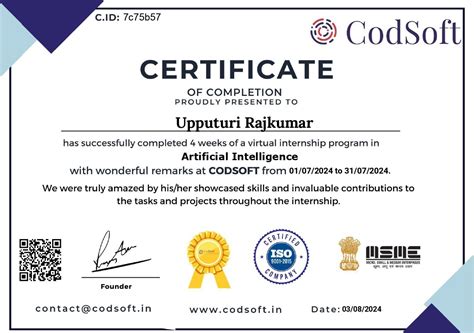 rajkumar upputuri on linkedin ai internship codsoft tech innovation