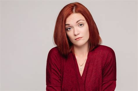 Premium Photo Business Woman Wearing Red Shirt Having Passive Emotion