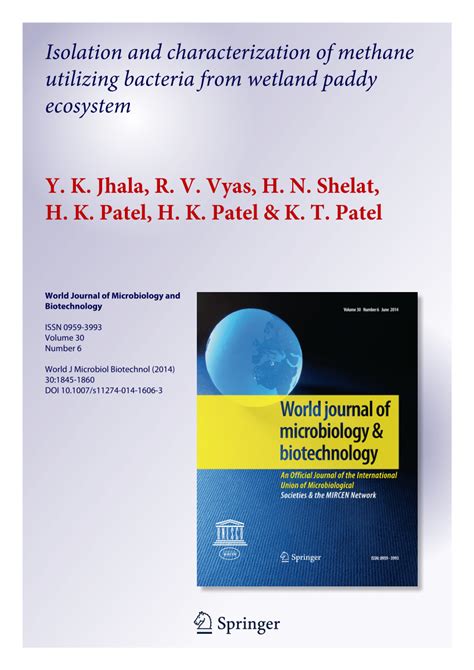 Pdf Isolation And Characterization Of Methane Utilizing Bacteria From Wetland Paddy Ecosystem