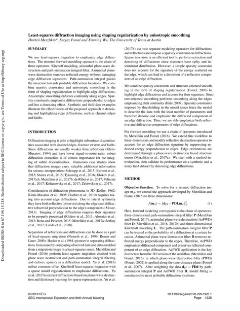 Pdf Least Squares Diffraction Imaging Using Shaping Regularization By