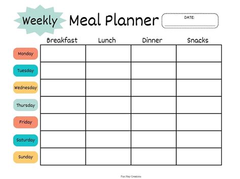 Free Printable Weekly Meal Planner Template With Snacks Printable