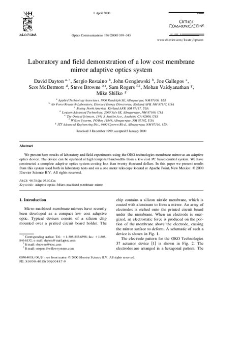 Pdf Laboratory And Field Demonstration Of A Low Cost Membrane Mirror