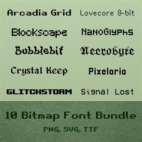 10 Retro Pixel Bitmap Fonts Bundle 8 Bit Gaming Fonts Pack Arcade