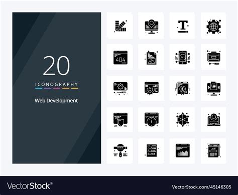 20 Web Development Solid Glyph Icon Royalty Free Vector