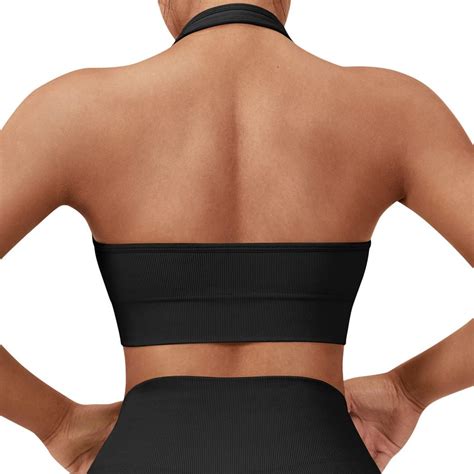Suuksess Women Seamless Halter Sports Bra Open Back Padded Workout Crop