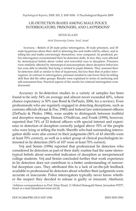 pdf lie detection biases among male police interrogators prisoners