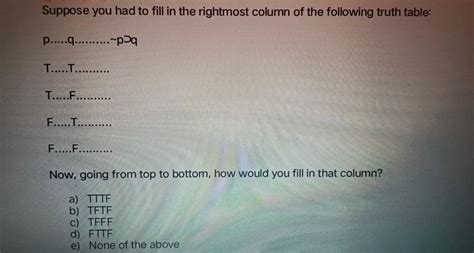 Solved Suppose You Had To Fill In The Rightmost Column Of