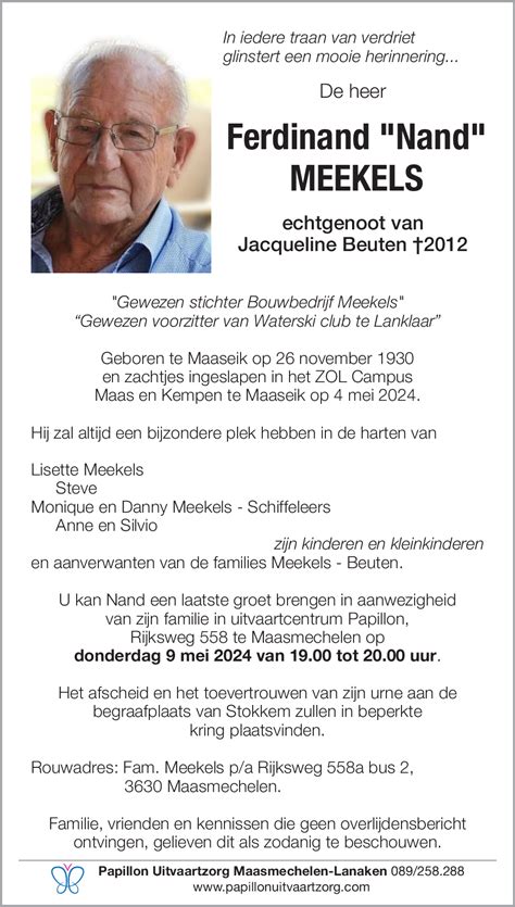 Ferdinand Meekels † 04 05 2024 Inmemoriam