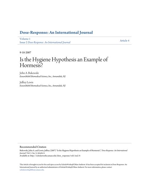 Pdf Is The Hygiene Hypothesis An Example Of Hormesis