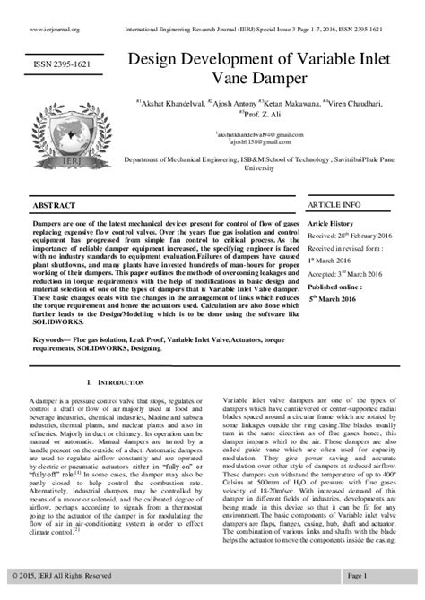 Pdf Design Development Of Variable Inlet Vane Damper