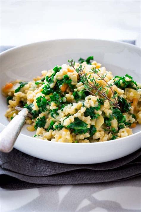 Creamy Brown Rice Kale Risotto With Cheddar