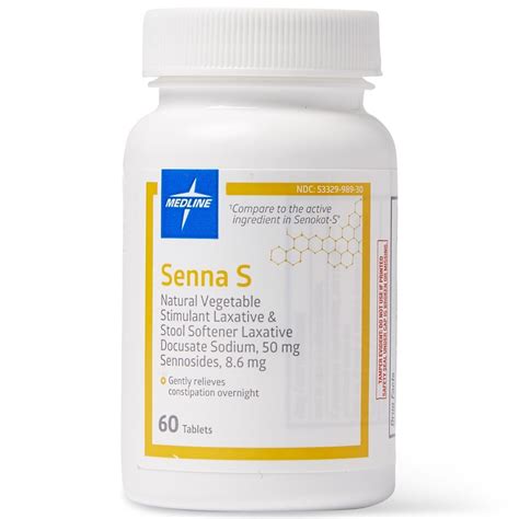 Medline Senna S Natural Vegetable Laxative Stool Softener 60ct