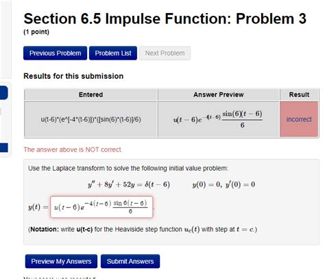 Solved Section 65 Impulse Function Problem 3 1 Point